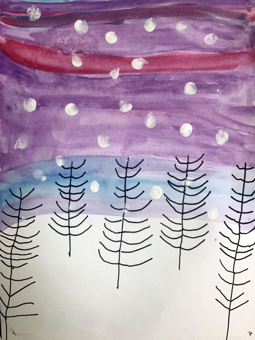 Tonovi boje: Zimski pejzaž (akvarel, flomaster, tempera) - Zbornica